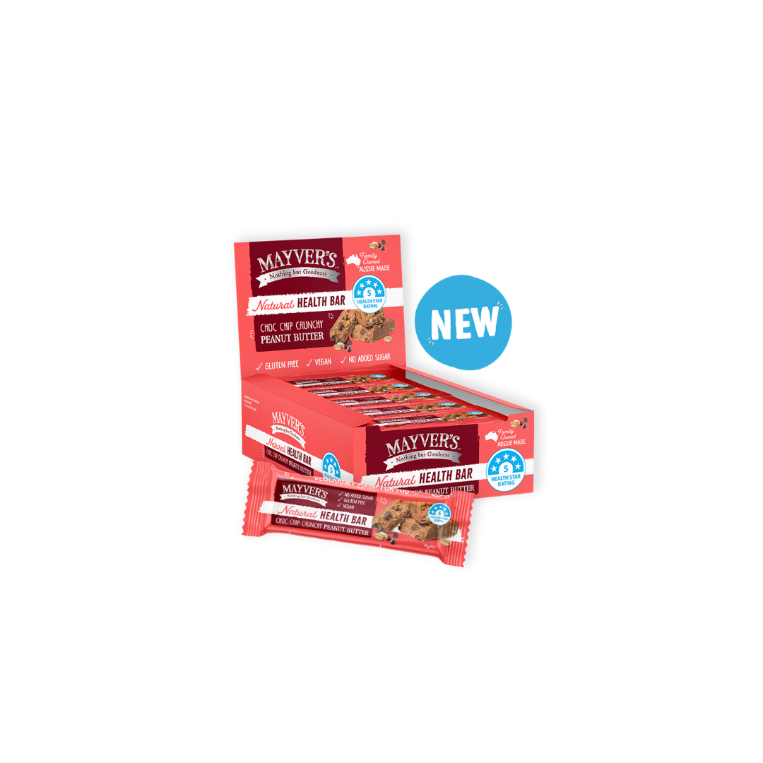 Choc Chip Crunchy Peanut Butter Natural Health Bars 40g by Mayver’s ...