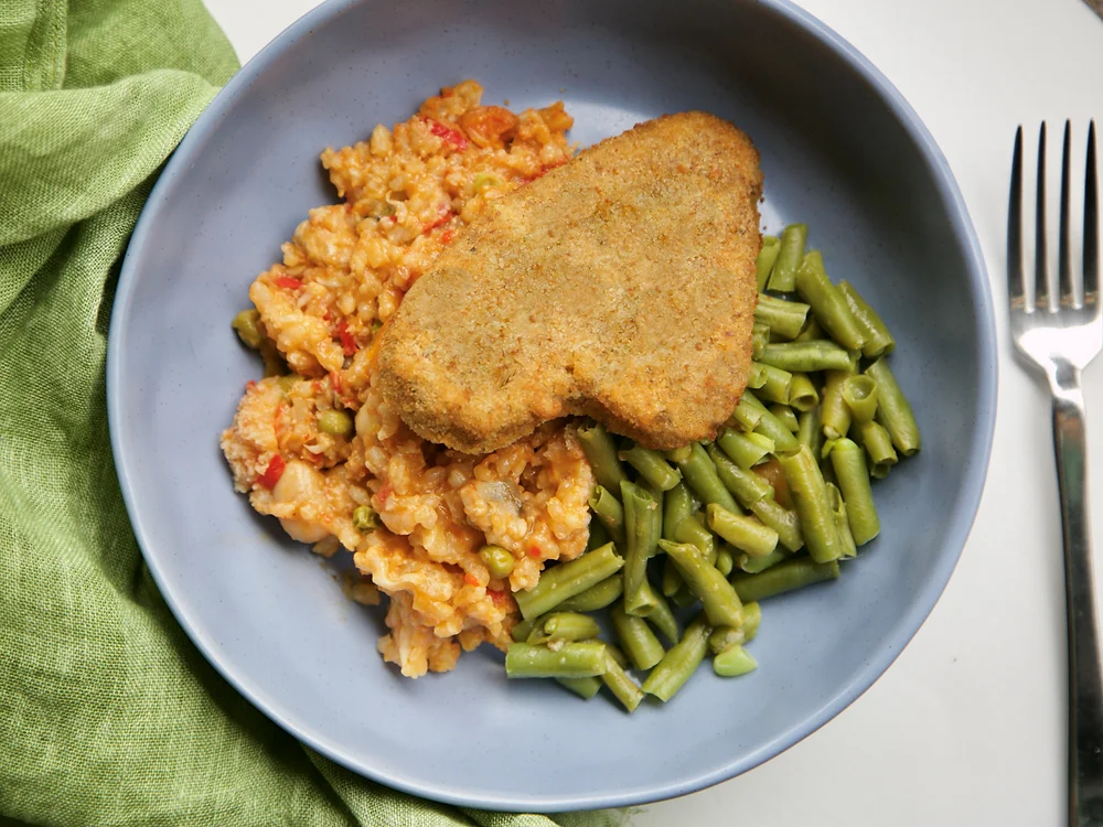 Vegetable Paella with Original Schnitzel and braised Green Beans by ...